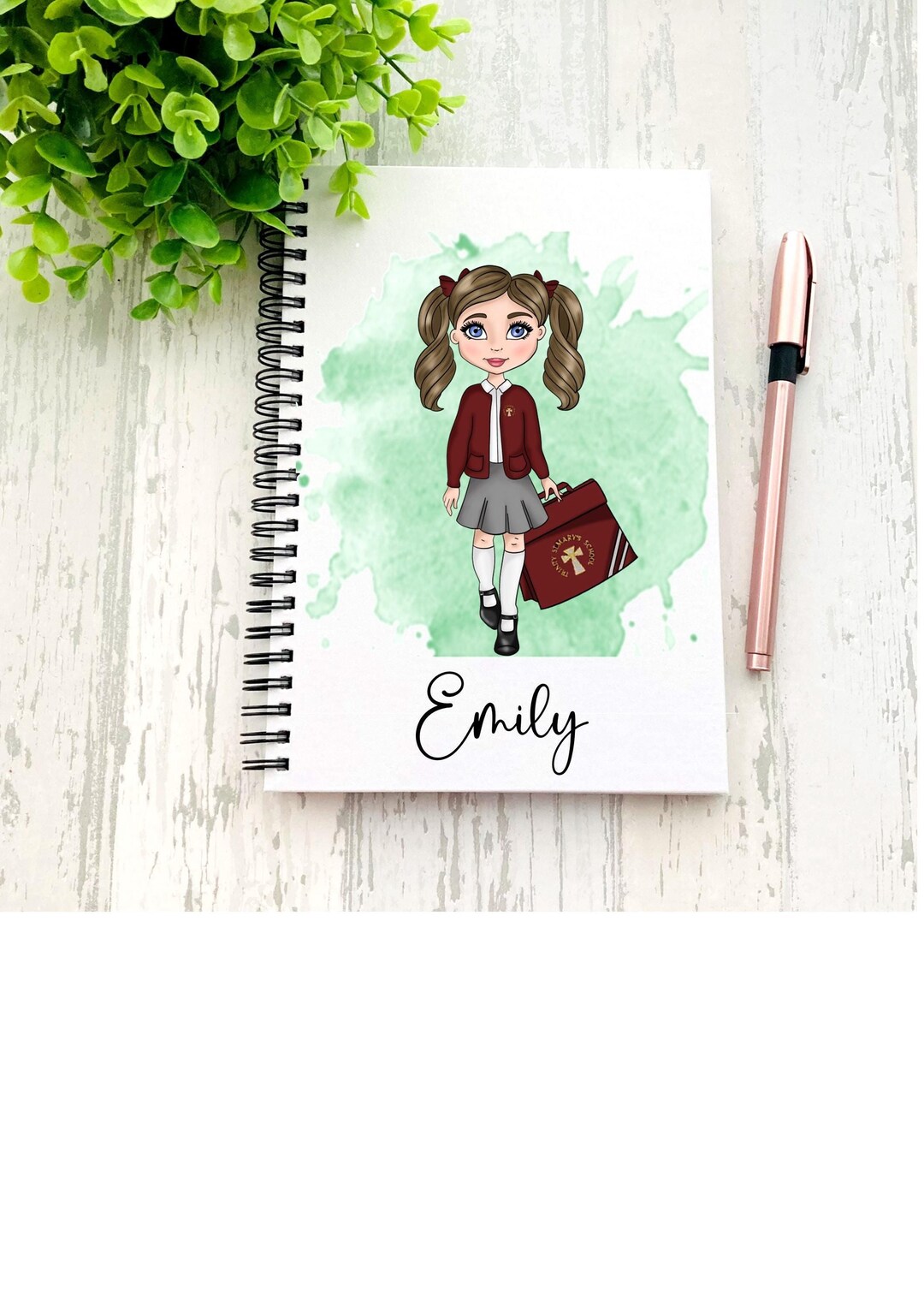Personalised Schoolgirl's Notebook, Maroon School Uniform Character ...