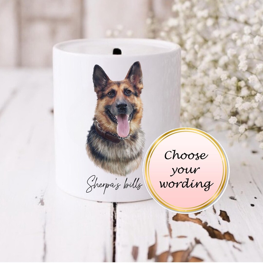 Personalised German Shepherd Money Box: Ceramic Coin Bank, Savings Jar ...