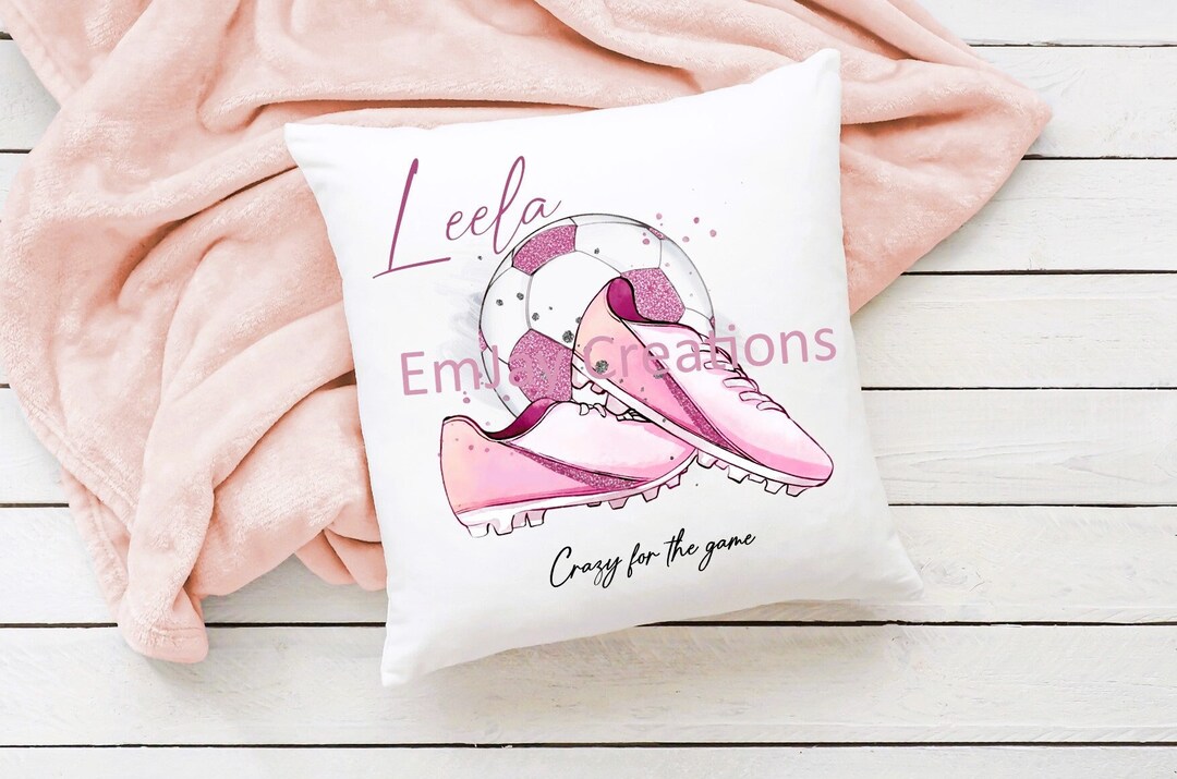 Personalised Girls Football Cushion, Girl's Personalised Football ...