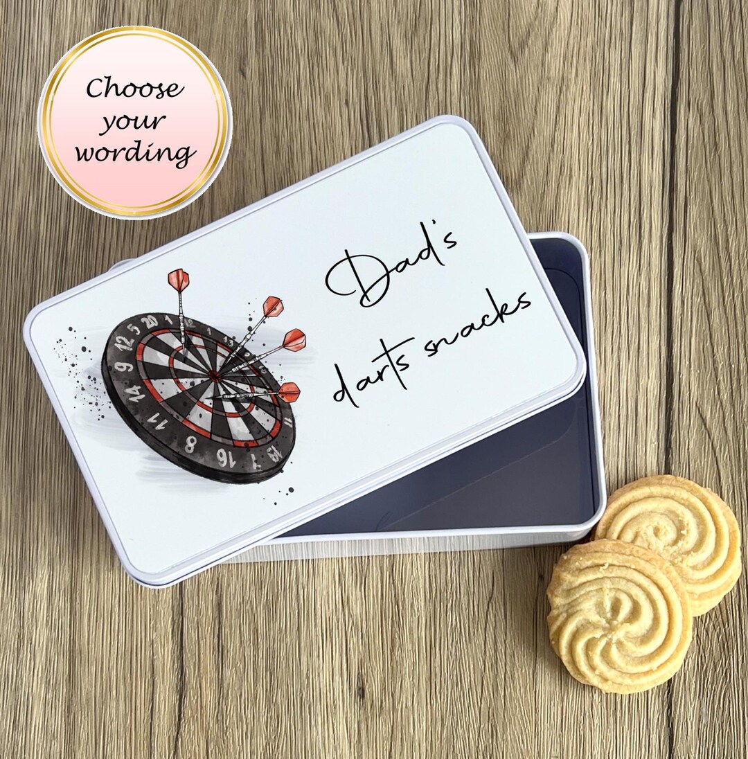 Personalised Darts Snacks Tin, Custom Darts Gift, Darts Storage Tin ...