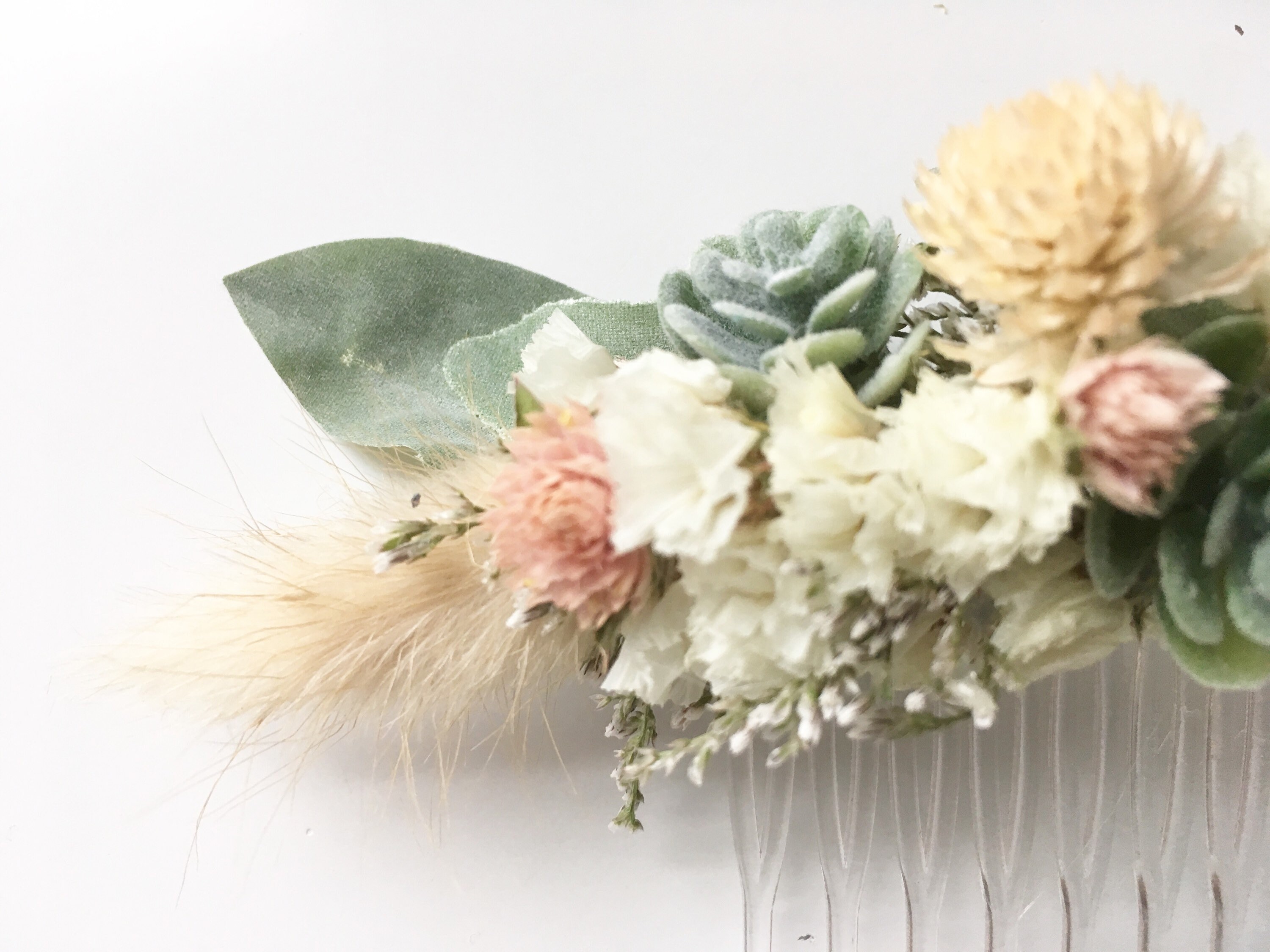 Succulent and Dried Flower Hair Comb, Bridal Flower Comb, Wedding Hair ...