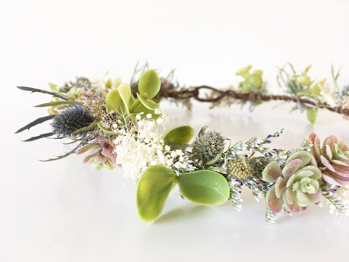 Flower Crown, Succulent Crown, Thistle Crown, Boho Crown, Babys Breath ...