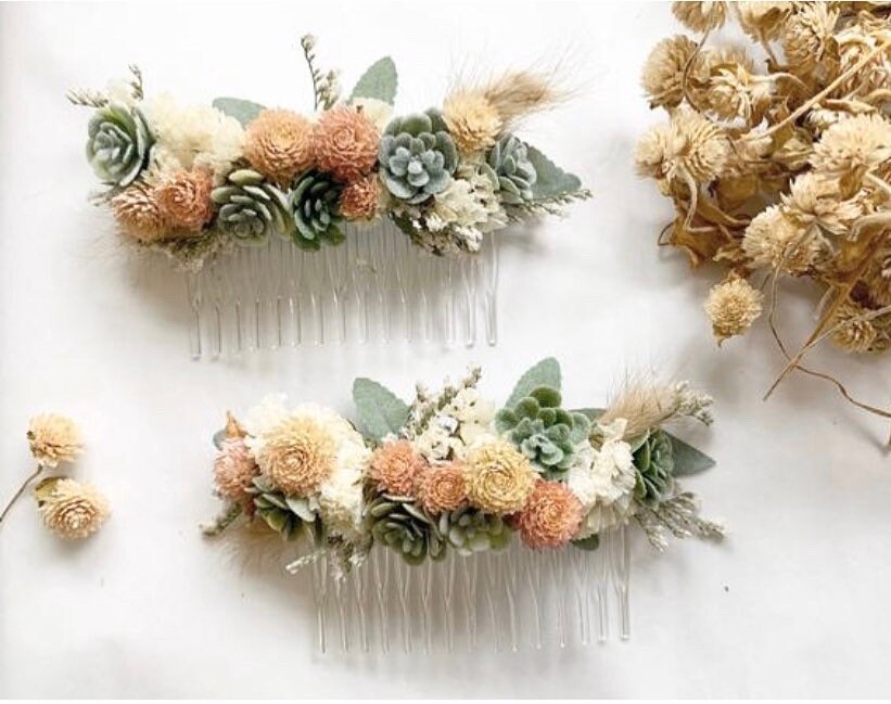Succulent and Dried Flower Hair Comb, Bridal Flower Comb, Wedding Hair ...