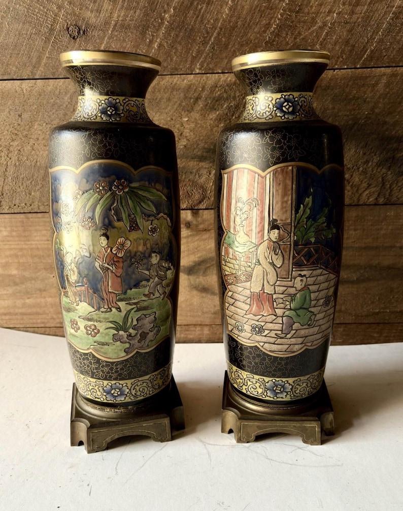 Pair of Satsuma Style Glass Vases - 15 Inch - Etsy