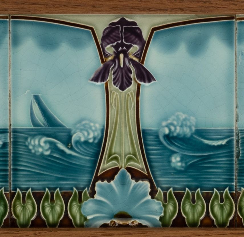 Antique Art Nouveau Tileset C 1900 Nstg Set of 5 Tiles in Wooden Frame ...