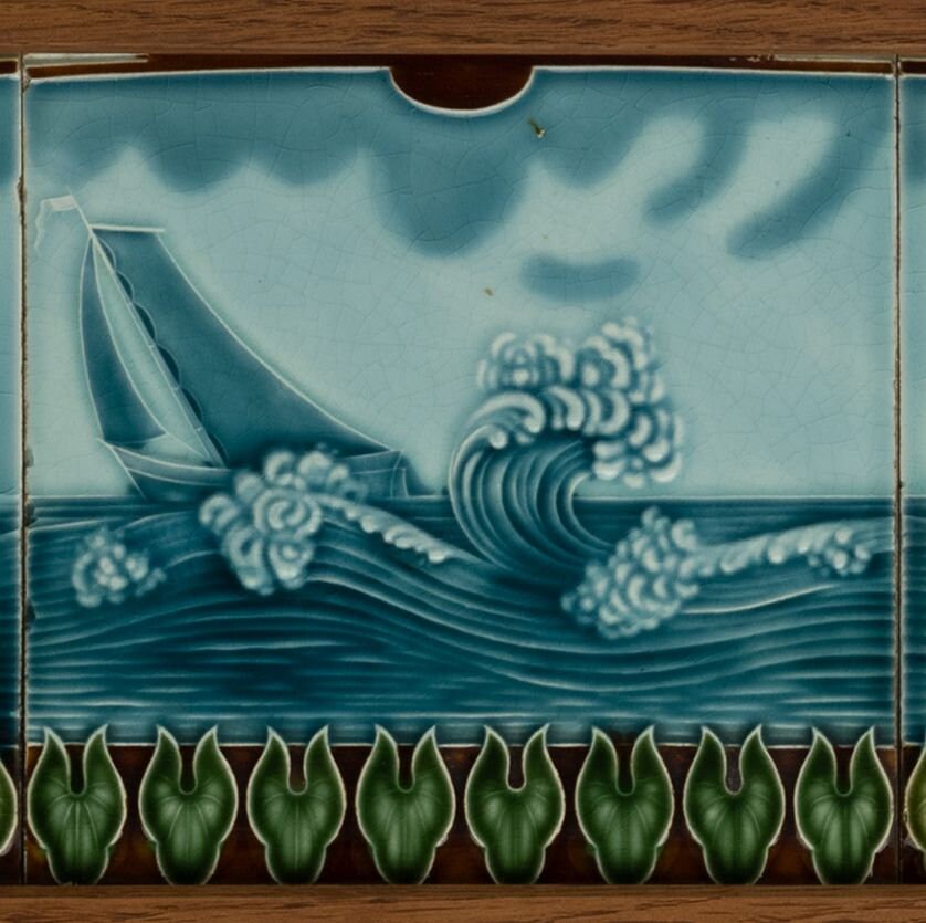 Antique Art Nouveau Tileset C 1900 Nstg Set of 5 Tiles in Wooden Frame ...