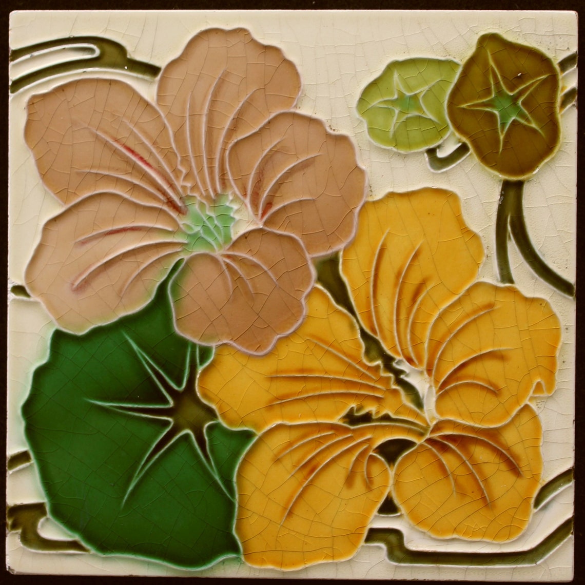 Original Antique Gilliot Art Nouveau Tile C 1905 Marigold Flowers - Etsy