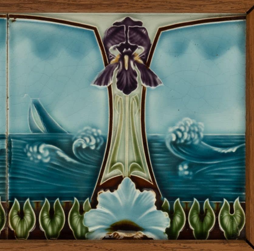 Antique Art Nouveau Tileset C 1900 Nstg Set of 5 Tiles in Wooden Frame ...