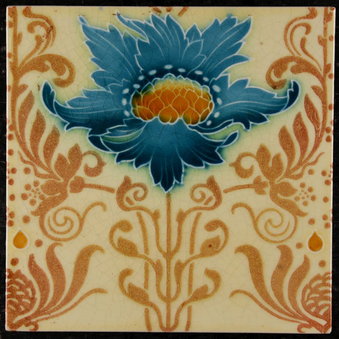 Antique Minton Art Nouveau Tile, Blue Flower Decor, 6" Square - Etsy