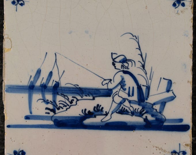 Antique Delft Tile Depicting Fisherman With a Fishing Rod - Etsy