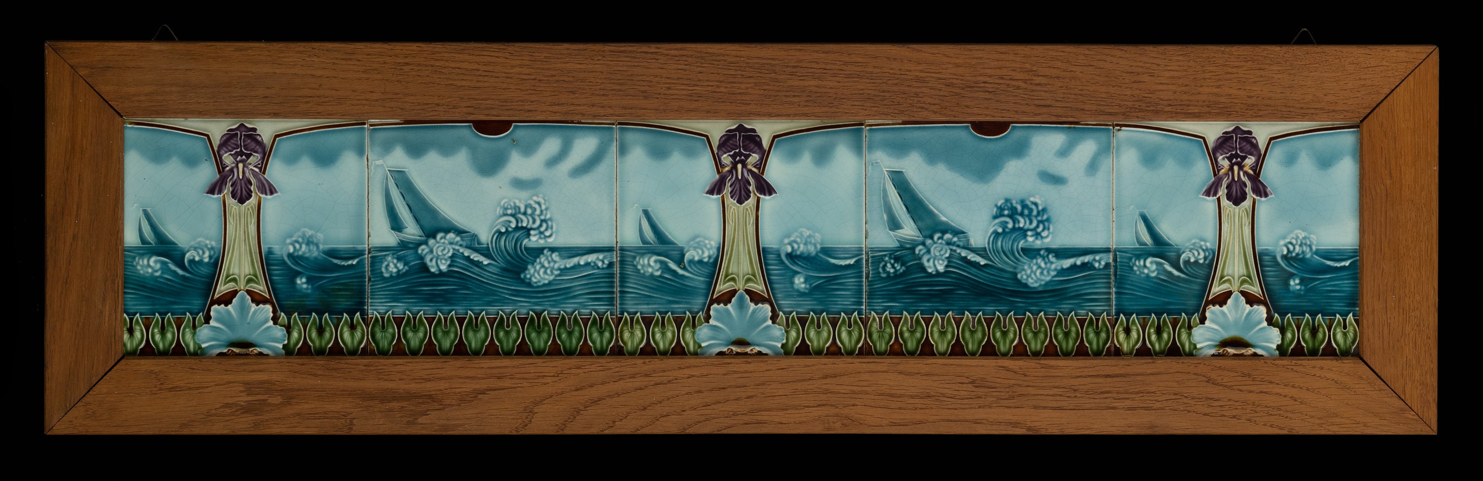 Antique Art Nouveau Tileset C 1900 Nstg Set of 5 Tiles in Wooden Frame ...
