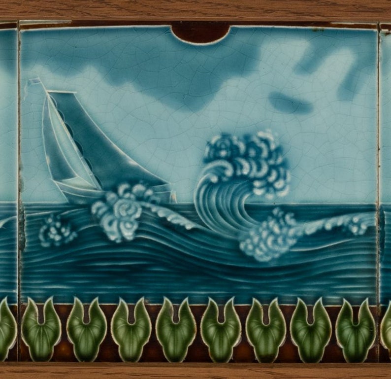 Antique Art Nouveau Tileset C 1900 Nstg Set of 5 Tiles in Wooden Frame ...