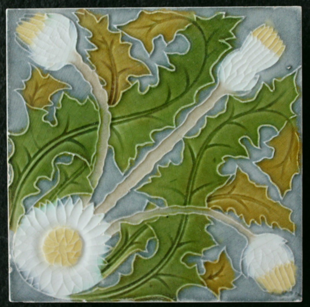 Origional Antique Gilliot Art Nouveau Tile Thistle - Etsy