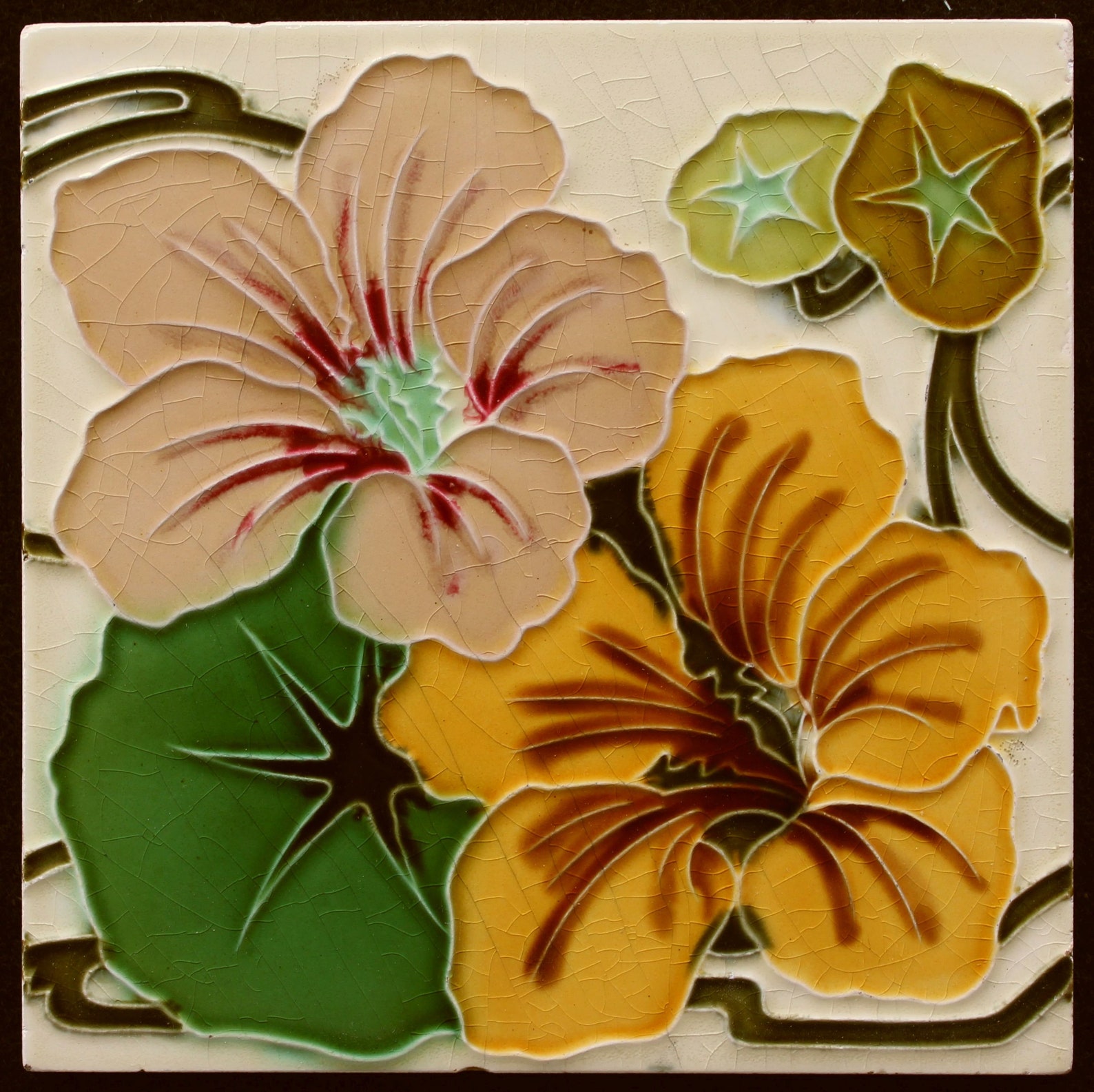 Original Antique Gilliot Art Nouveau Tile C 1905 Marigold Flowers - Etsy