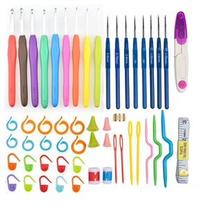 Crochet Complete Essentials 58 Pcs Set, Soft Handle, Crochet Hooks for ...