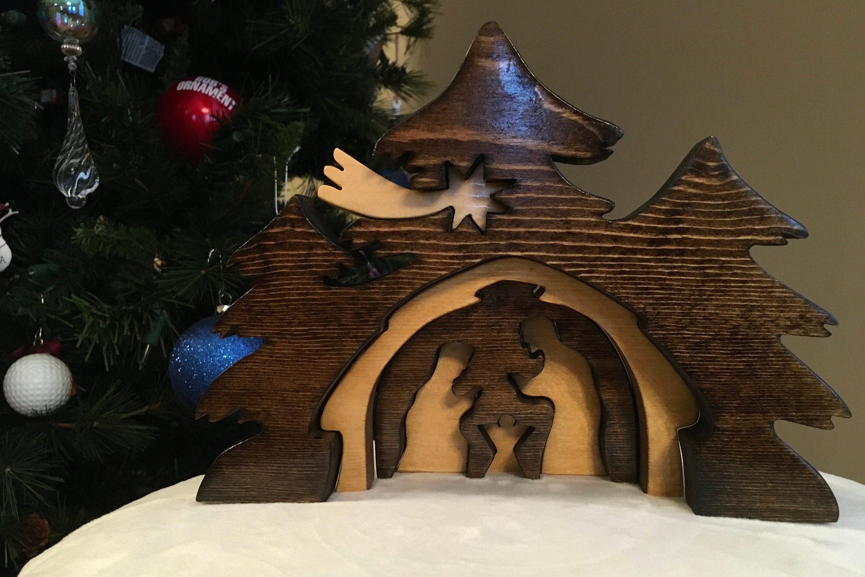 Nativity With Baby Jesus Creche, 3D Centerpiece, Handcrafted, Easy ...