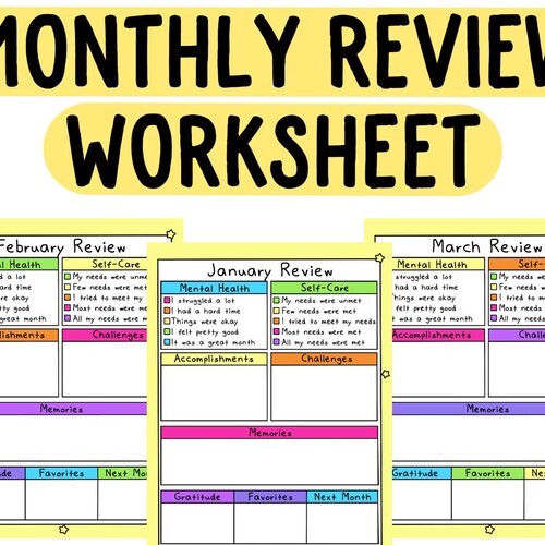 Monthly Review Self-care Mental Health Planner - Etsy