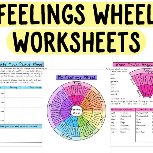 Feelings Wheel Emotion Wheels Mental Health Worksheet - Etsy