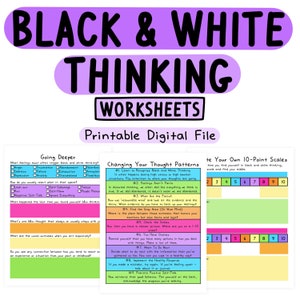 Black and White Thinking Worksheets Self-Help Mental | Etsy