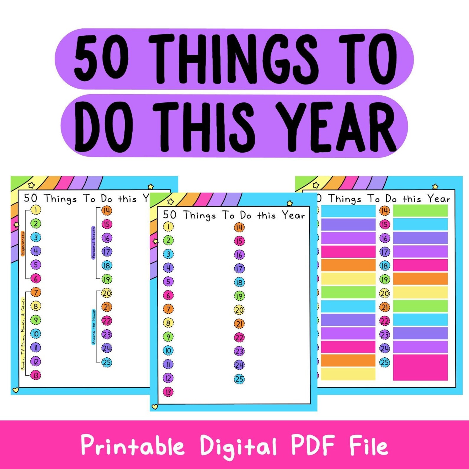 50 Things to Do Planning Goals Motivation - Etsy
