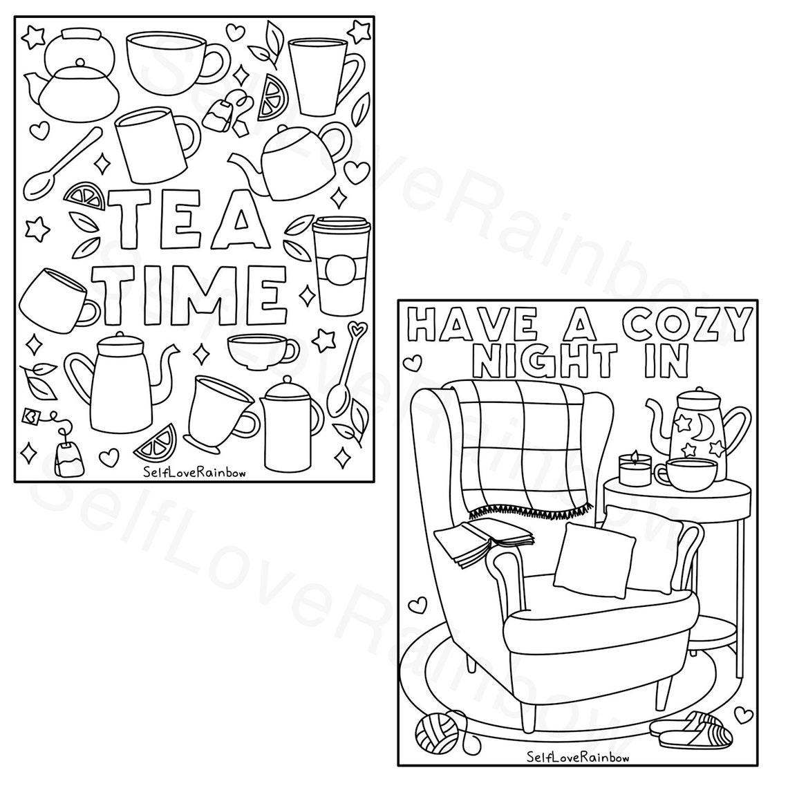 Cozy hygge Coloring Pages Printable Hand Drawn Fall - Etsy
