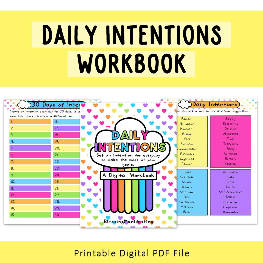 Daily Intentions Workbook Manifestation Goal Setting Workbook Printable ...