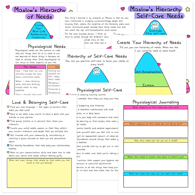 Maslow's Hierarchy of Needs Workbook | Self-care Needs | Therapy Prints ...