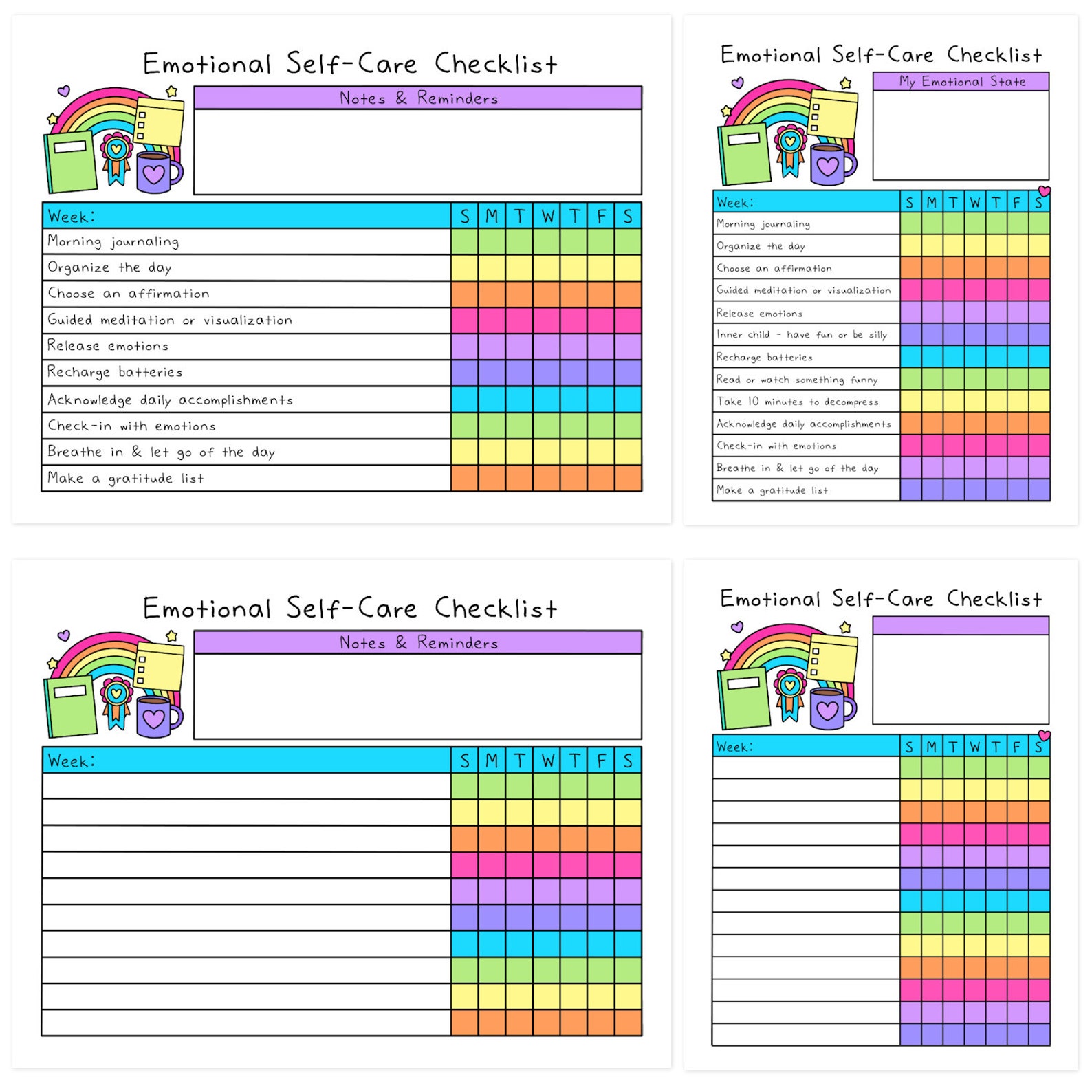 Self-care Checklists | Selfcare Journal | Tracker | Wellness ...