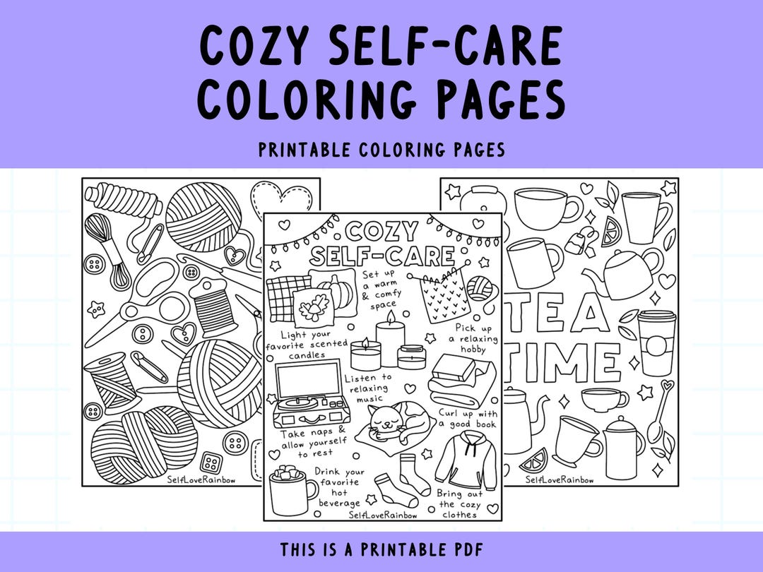 Cozy (hygge) Coloring Pages | Printable | Hand Drawn | Fall Themed L ...
