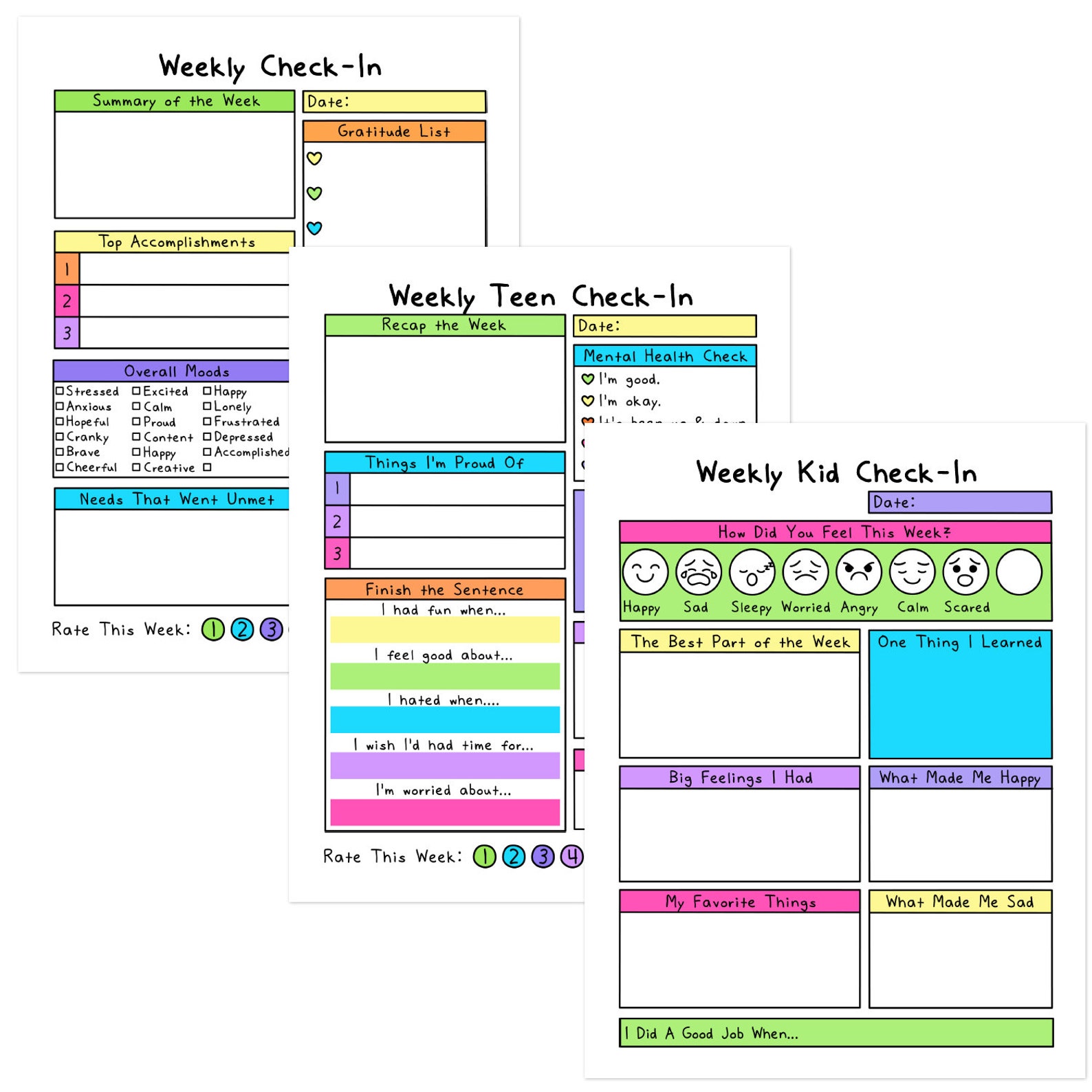 Weekly Check-in Pages: Mental Health Tracker Bundle (digital Fill-in ...