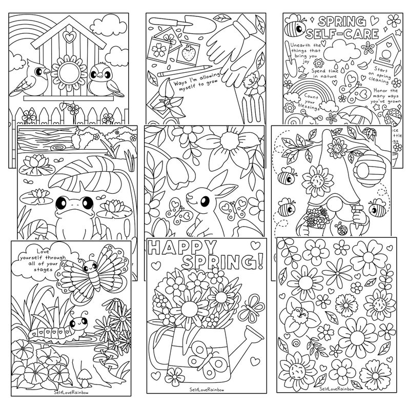 Spring Coloring Pages: Hand-drawn Equinox Designs (PDF, JPG, PNG) - Etsy