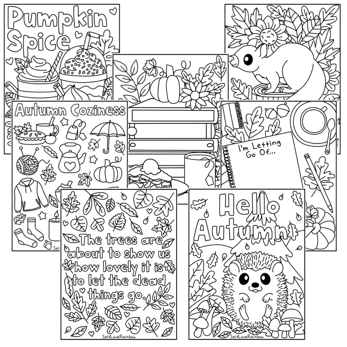 Autumn Coloring Pages Cozy Hygge Printable Fall Leaves - Etsy