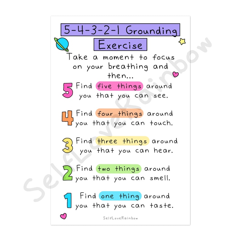 5-4-3-2-1 Grounding Printable Art Colorful Wall Art - Etsy
