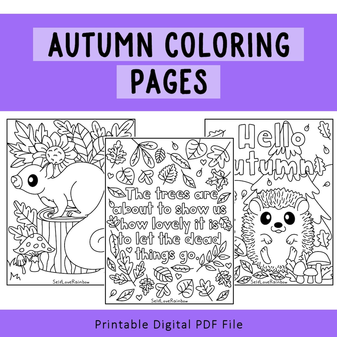 Autumn Coloring Pages Cozy Hygge Printable Fall Leaves Hand Drawn - Etsy