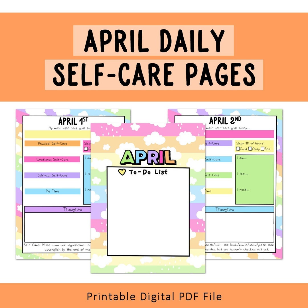April Daily Self-care Worksheets Self Love Goals Motivation Self-care ...