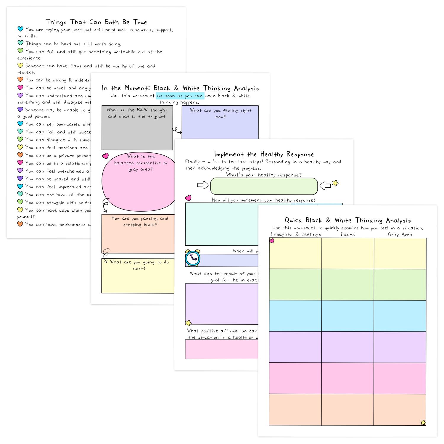 Black and White Thinking Worksheet: Cognitive Distortions, Mental ...