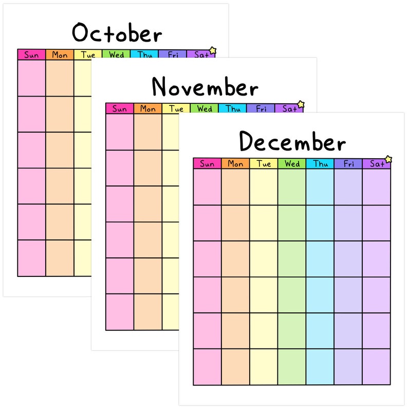 Rainbow Blank Calendar Printable: Fill-in Monthly Planner (digital ...