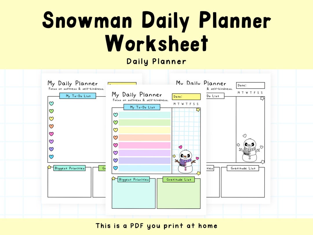 Snowman Daily Planner, Winter to Do List, Schedule, ADHD Organizer ...