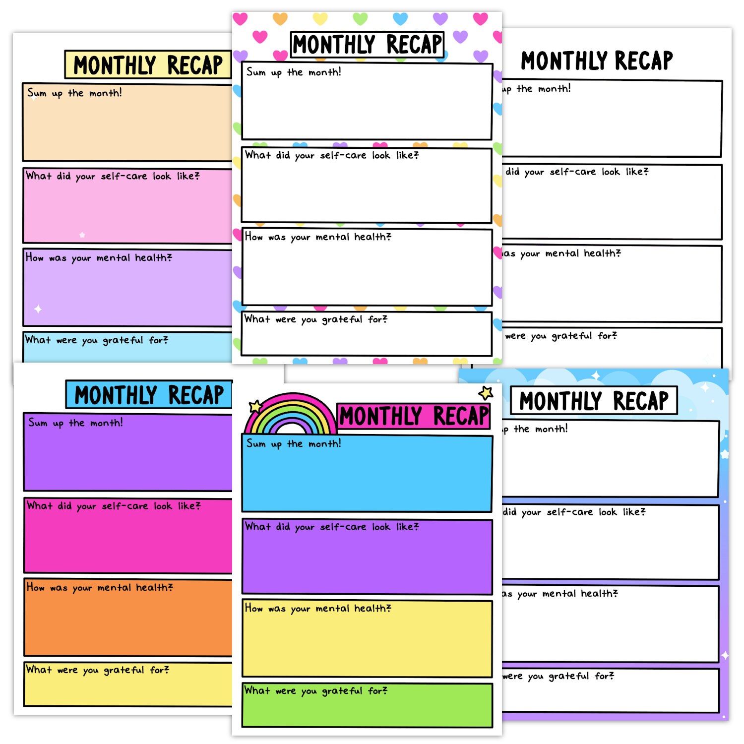 Monthly Recap Planner Printable Self-help - Etsy