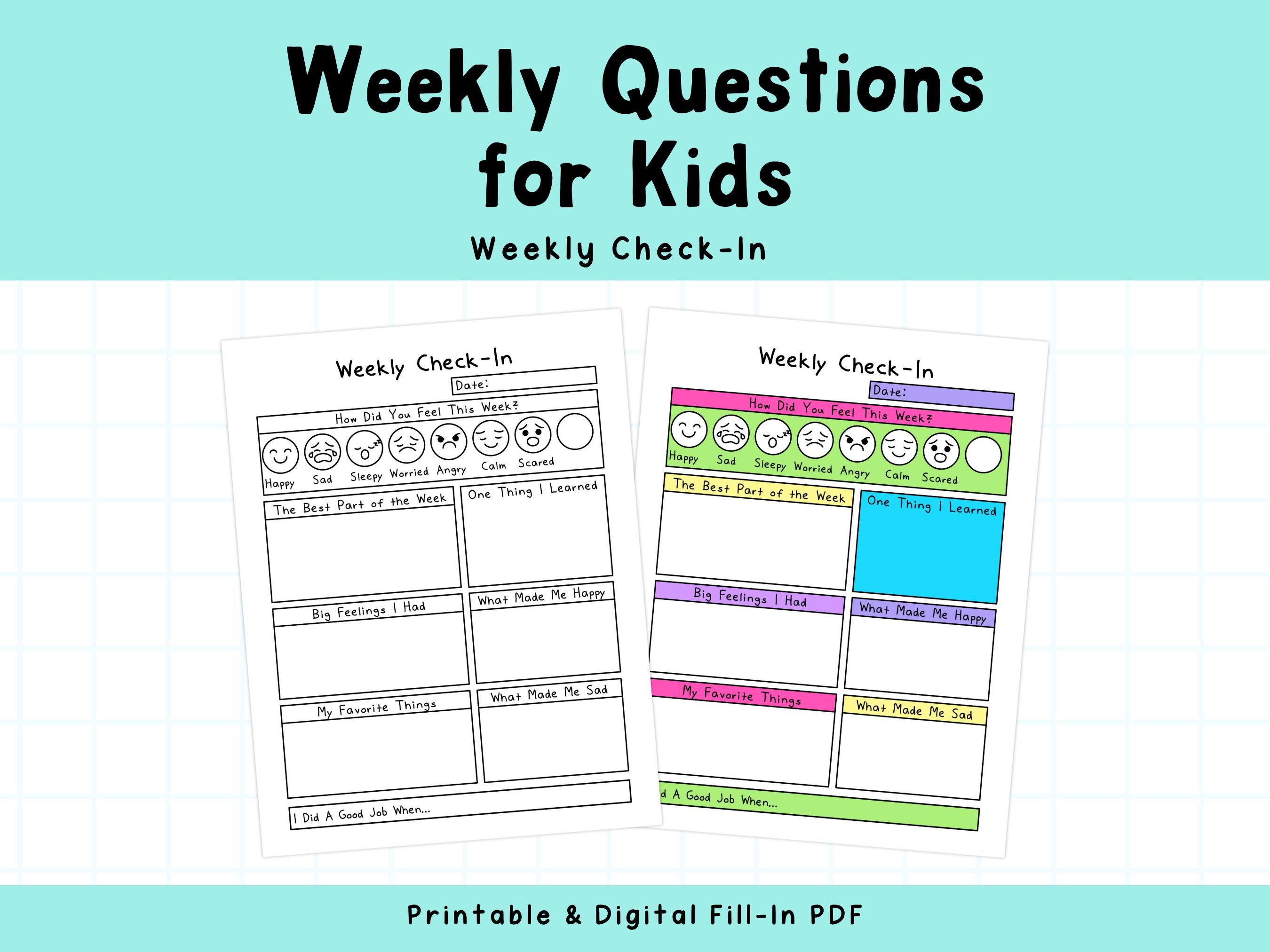 Kids Weekly Check-in Worksheet: Student Mental Health (digital Download ...