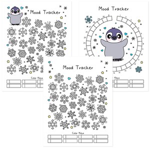 Penguin Mood Tracker Handdrawn Self-love Rainbow Mood Log Mental Health ...