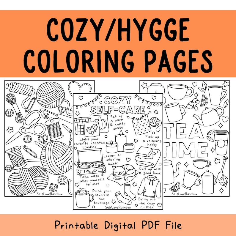 Cozy hygge Coloring Pages Printable Hand Drawn Fall - Etsy
