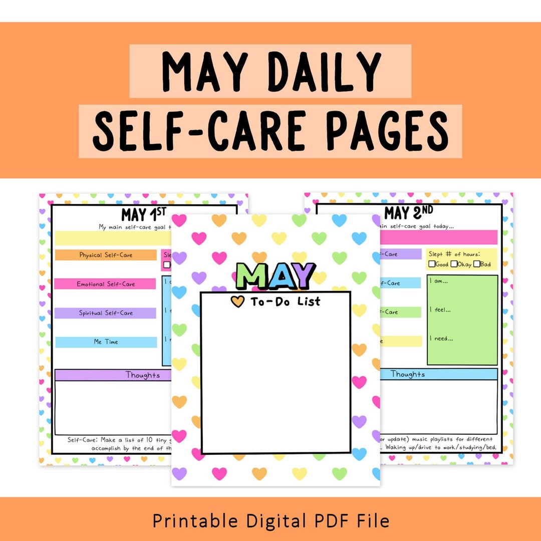 May Daily Self-care Worksheets Self-love Goals Motivation Self-care ...