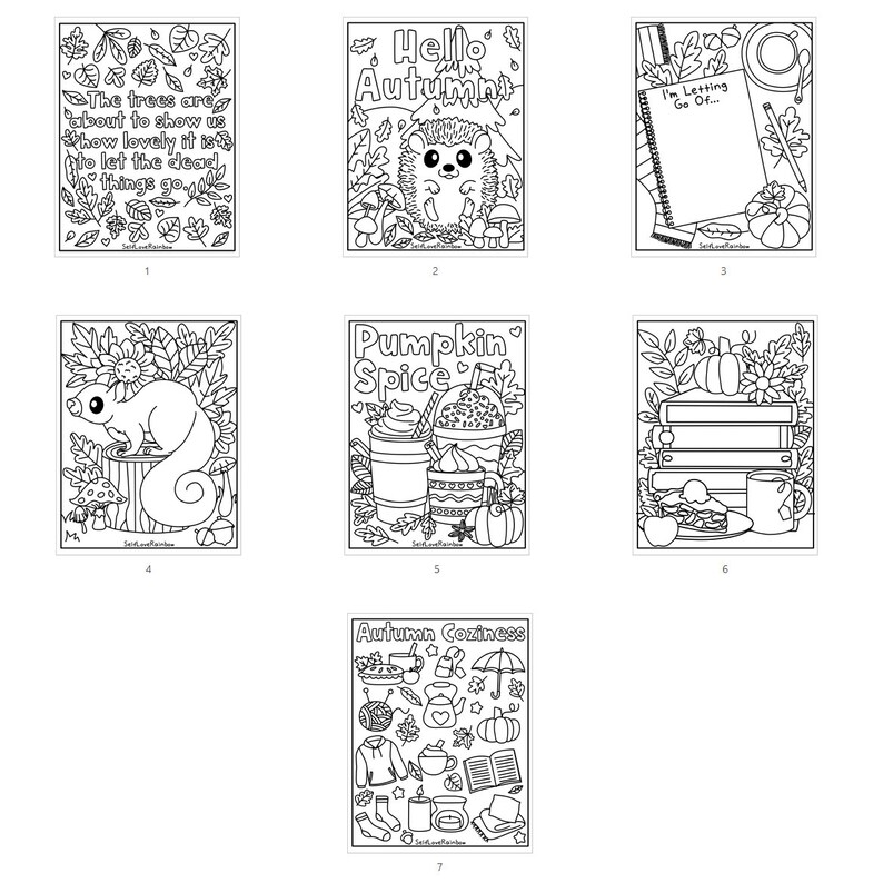 Autumn Coloring Pages Cozy Hygge Printable Fall Leaves - Etsy