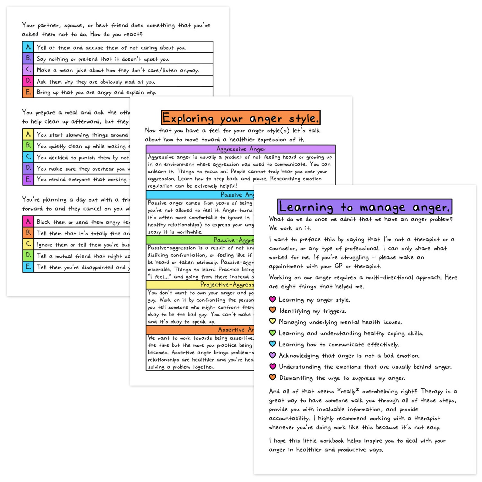 The Anger Workbook Mental Health Worksheets Self-help - Etsy