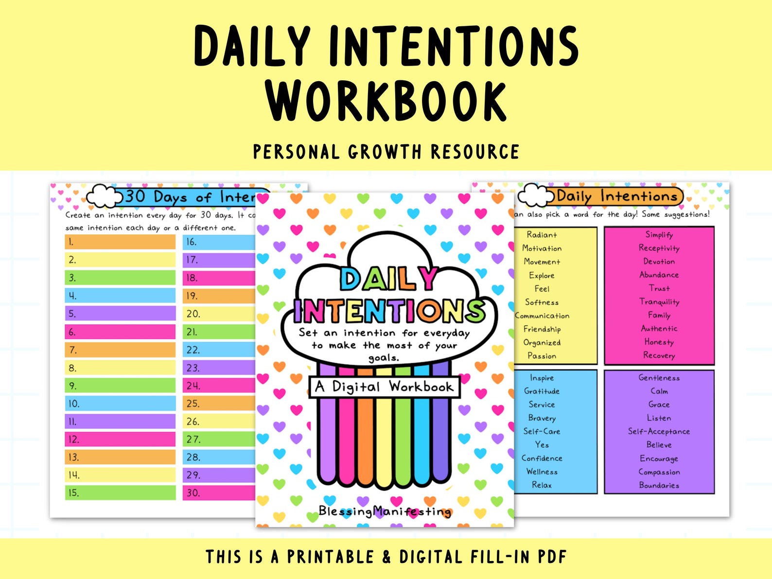 Daily Intentions Workbook | Manifestation | Goal Setting Workbook ...