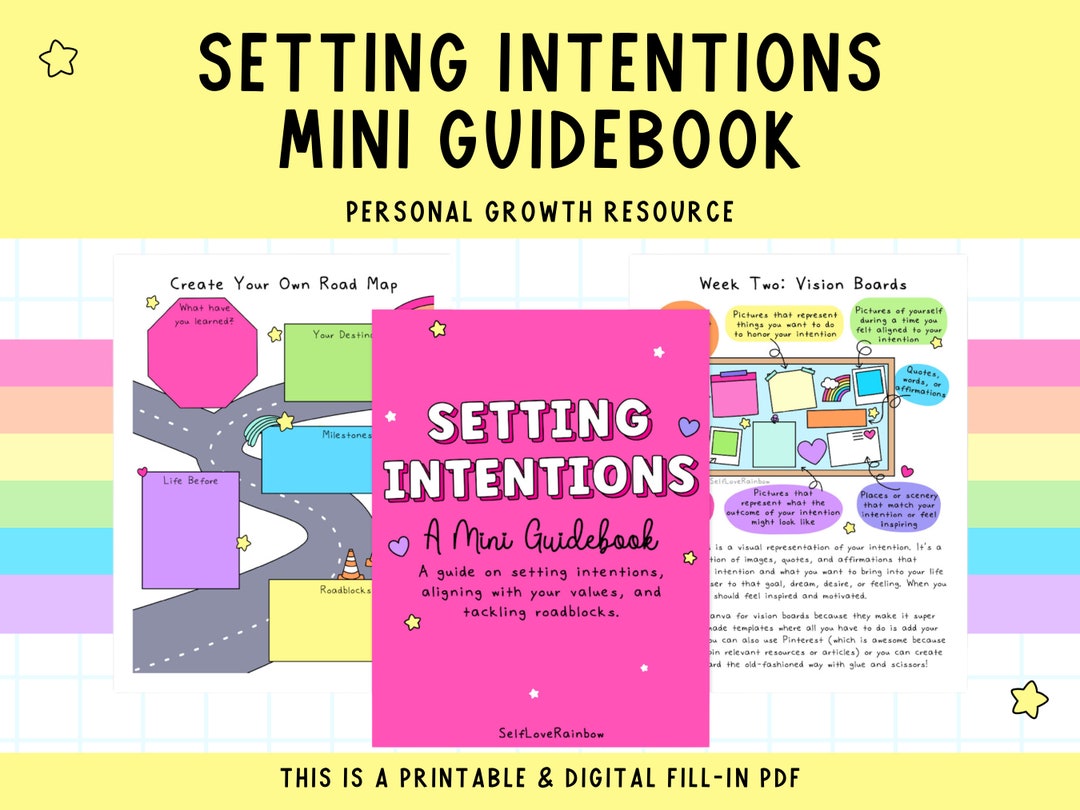 Setting Intentions Guidebook Printable Affirmations Goal Setting Vision Board Self-love Rainbow ...