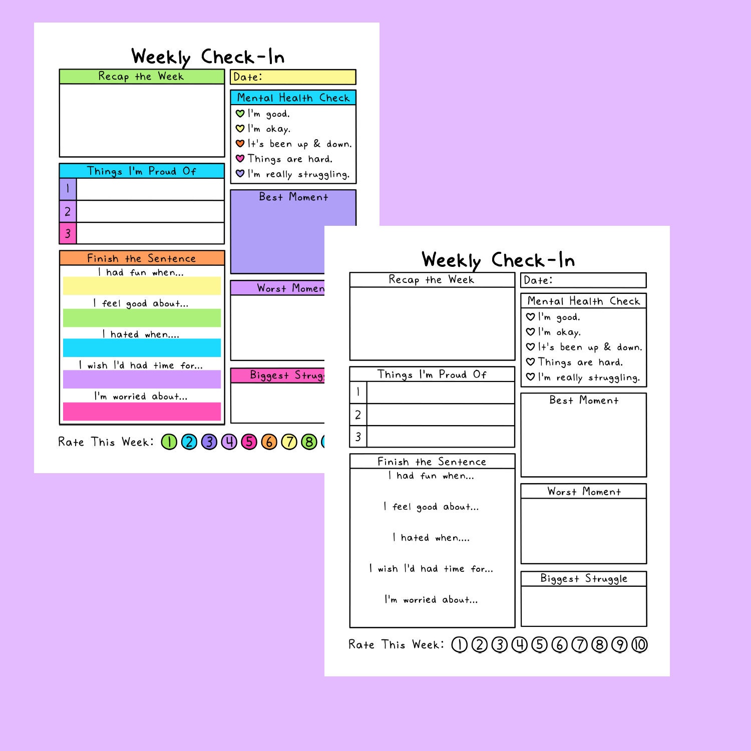 Weekly Check-in for Teens Teen Mental Health School - Etsy