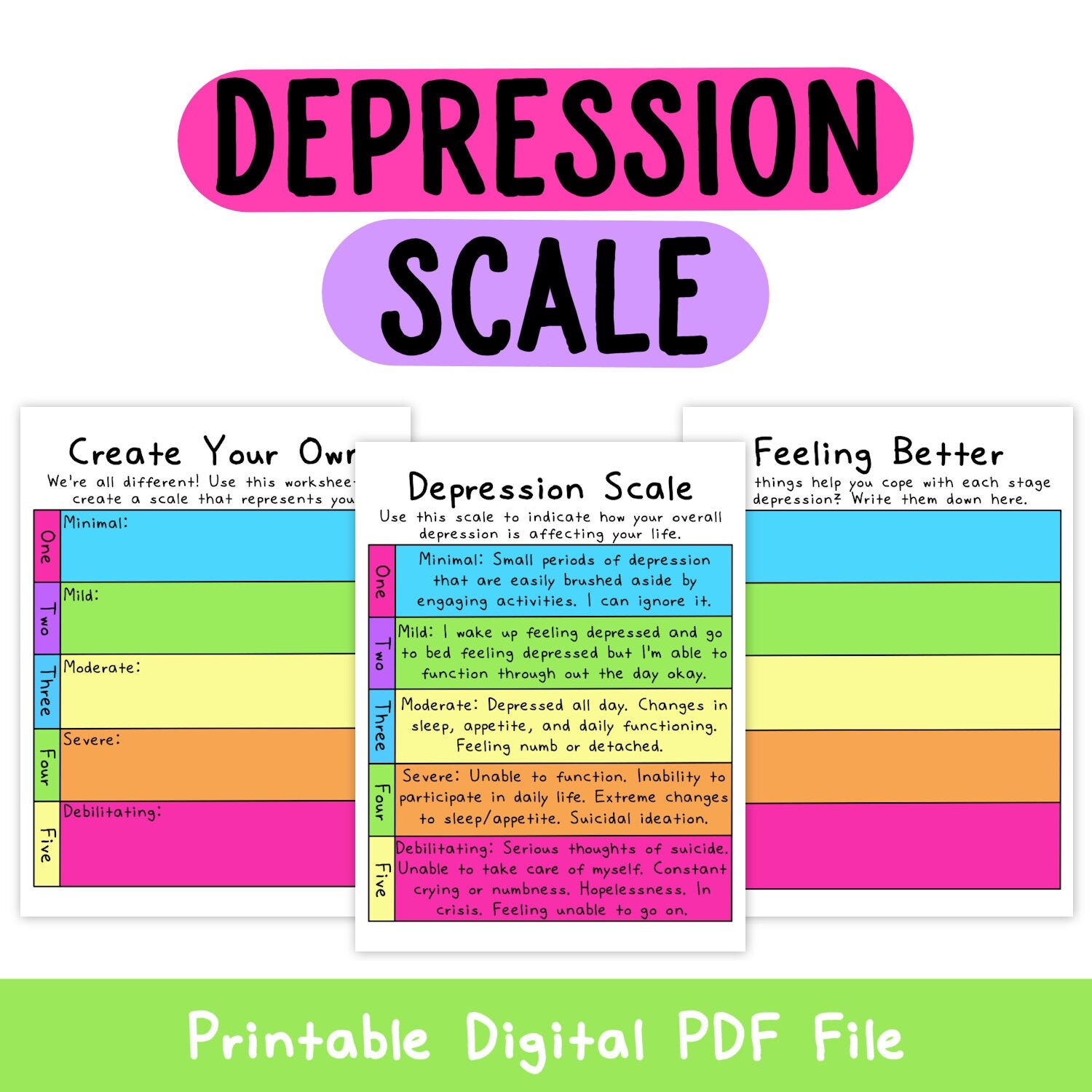 Depression Scale Depression Tools Worksheets Self-Help | Etsy