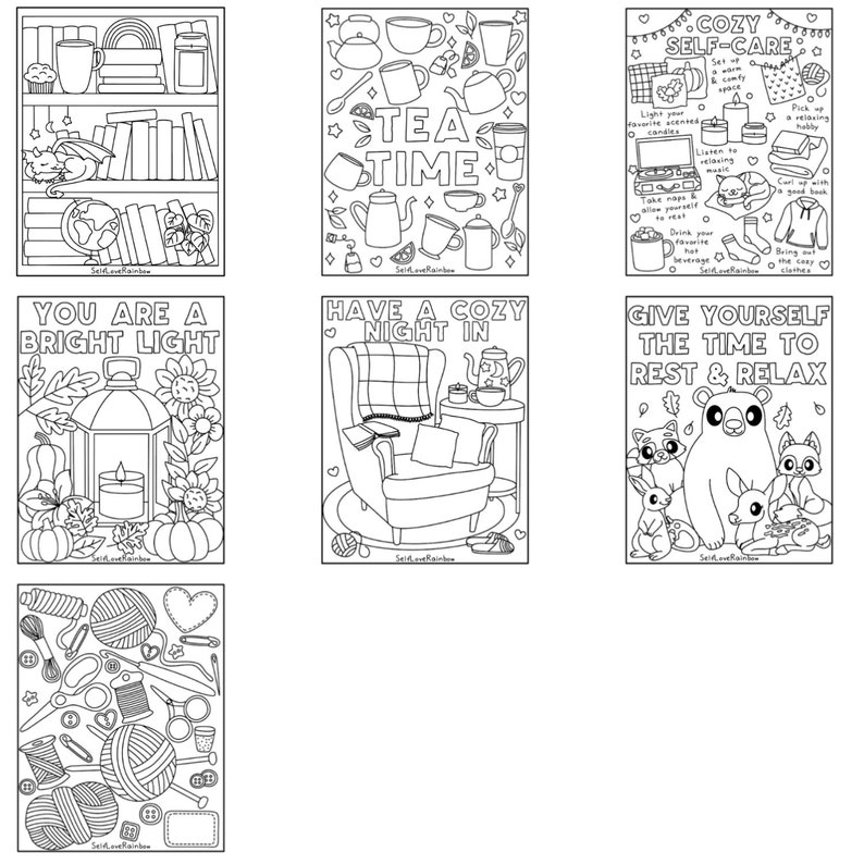 Cozy hygge Coloring Pages Printable Hand Drawn Fall - Etsy